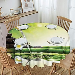 SARNFANS Spa 60" Tablecloth for Round Tables,Basalt Stones Theraphy Relaxing,Waterproof Stain Resistant Washable Dining Table Protector for Holiday, Party, Indoor and Outdoor Multicolor