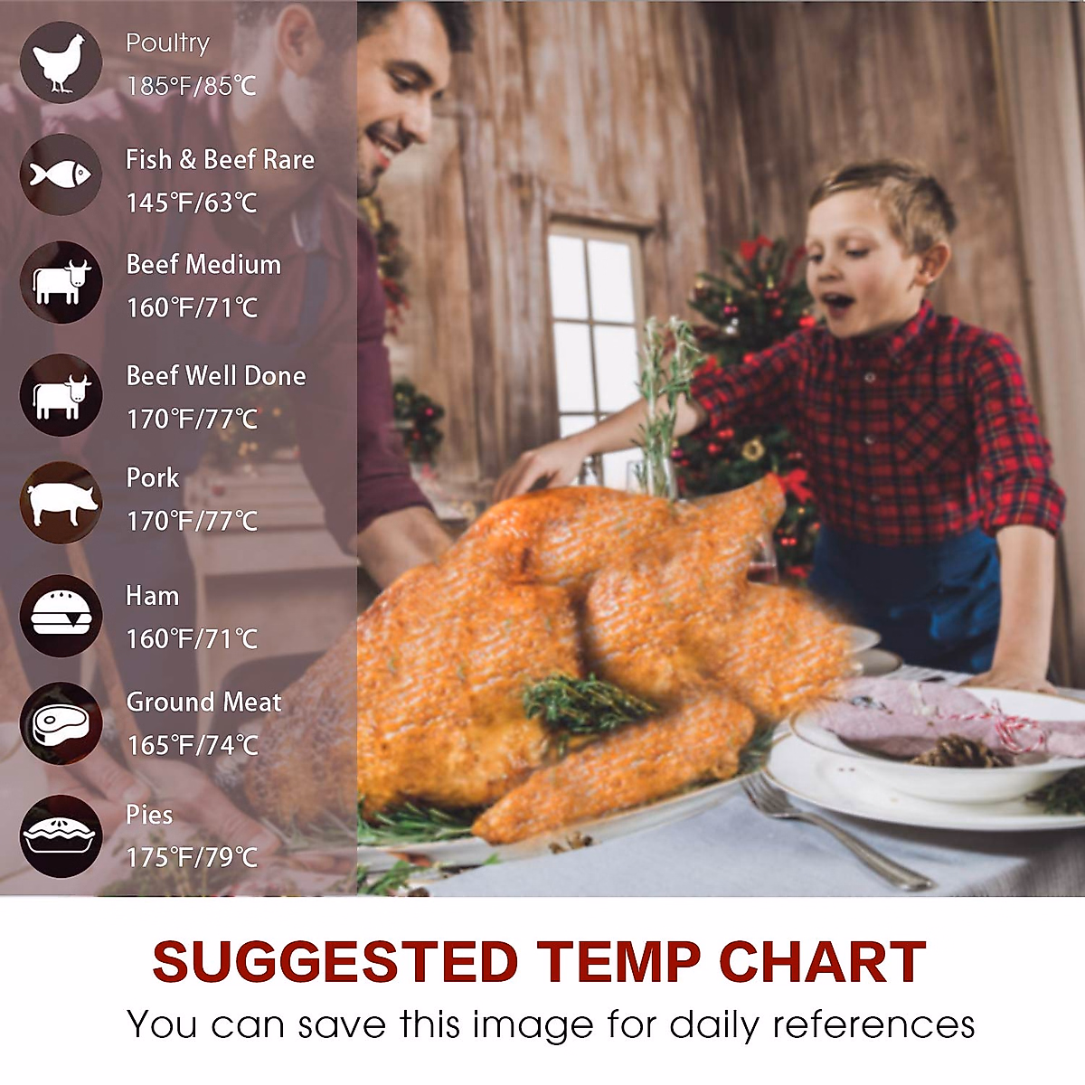 KANGYA In Oven Digital Meat Thermometer,Updated Dual Probe Instant Read Oven Safe with Alarm Function Big Back-light Screen Magnetic Portable for Food Meat Kitchen Outdoor BBQ Cooking Grill Smoker,Red