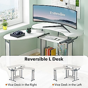 LITTLE TREE L-Shaped Computer Desk, Rotating Corner Desk & Modern Office Study Workstation, for Home Office or Living Room (White)