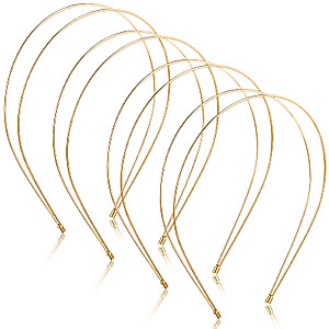 Syhood 4 Pieces Metal Double Layer Headbands Row Wire Headband for Women Wedding Hair Band Elastic Metal Hairband for Girls (Gold,Round)