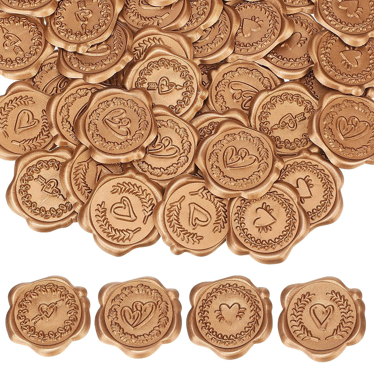 80 Pieces Wax Seal Stickers Envelope Seal Stickers Wedding Invitation Envelope Seals Self Adhesive Gold Stickers for Invitations Cards Party Favors (Heart Style)