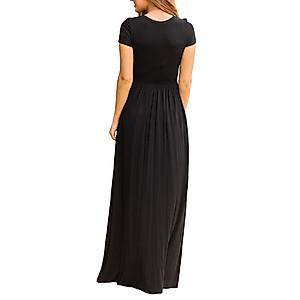 VIISHOW Women's Short Sleeve Loose Plain Maxi Dresses Casual Long Dresses with Pockets(Black, X-Large)