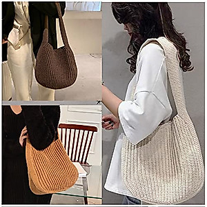Womens Crocheted Hobo Bag Aesthetic Shoulder Knit Crochet Tote bag Knitted Accessory Boho Purse for Ladies Black