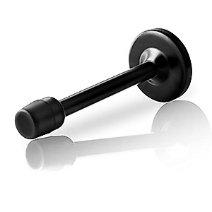 Door Stopper, 6 Inch Door Stop Extra Long, Brushed Stainless, Wall Mount Modern Heavy Duty Rigid Door Holder Protector Metal Black Long Doorstop with Soft Rubber Bumper