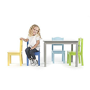 Humble Crew, Grey/Blue/Green/Yellow Kids Wood Table and 4 Chairs Set