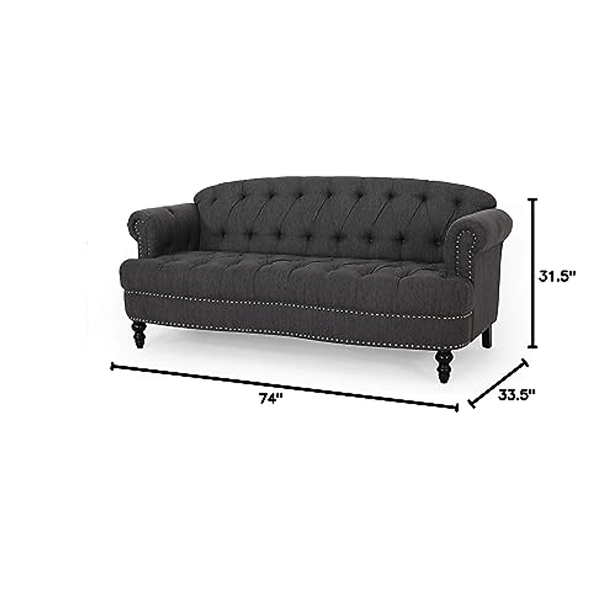Christopher Knight Home Tracy Contemporary Deep Tufted Sofa with Nailhead Trim, Charcoal