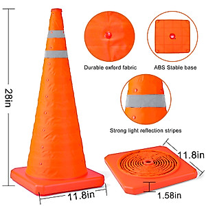 [2 Pack]28 Inch Collapsible Traffic Safety Cones - Parking Cones with Reflective Collars,Orange Safety Cones for Parking lot，Driveway, Driving Training etc.