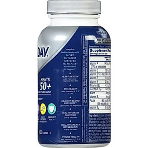 One A Day Men’s 50+ Multivitamins, Supplement with A, C, D, E and Zinc for Immune Health*, Calcium & More, 100 Tablets