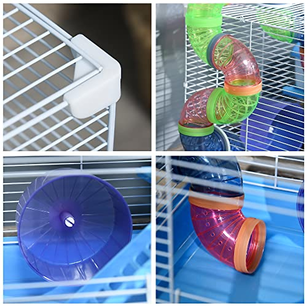 PawHut 2-Level Hamster Cage Rodent Gerbil House Mouse Mice Rat Habitat Metal Wire with Exercise Wheel, Play Tubes, Water Bottle, Food Dishes, & Interior Ladder