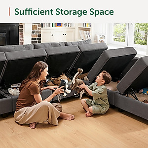 HONBAY Modular Sofa Middle Seat for Modular Sectional Couch Accent Armless Chair with Storage Dark Grey