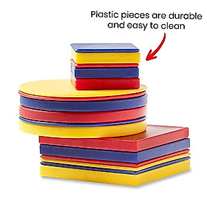 hand2mind Plastic Attribute Blocks Classroom Kit, Geometry Set, Preschool Learning, Manipulatives for Preschool, Montessori Math, Shapes for Toddlers, Home Schooling Materials Pre-K (Set of 6 Trays)