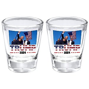 Lymhy 2 Pack Trump Assassination Fist Pump Fight You Shot Glass You Missed Stronger Trump Survived Shot Trump 2024 Ear Bullet-Proof PA Rally Shot Shooting Strong Shot Glass Small Glass Cups Mug
