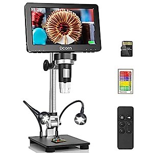 HDMI LCD Digital Microscope with IPS Screen, Dcorn 7" Coin Microscope for Coin Collection Supplies, View Entire Coin,16MP Soldering Microscope with Lights for Adults, 32GB Card Included
