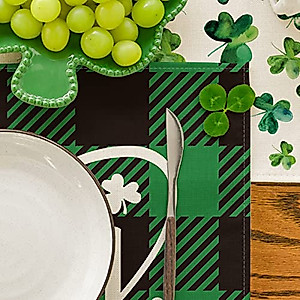 Artoid Mode Buffalo Plaid St. Patrick's Day Quotes Placemat for Dining Table, 12 x 18 Inch Lucky Clover Shamrock Blessed Holiday Rustic Washable Table Mat Set of 4
