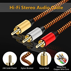 3RCA to 3RCA Cable, LiuTian RCA Cable Gold-Plated [Nylon Braided] [Copper Shell] [Heavy Duty] 3 RCA Male to 3 RCA Male Stereo Audio Cable.
