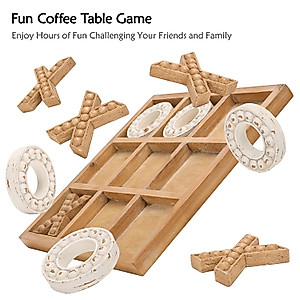 NIKKY HOME Tic Tac Toe Game Coffee Table Decor, 10.6 Inch Rustic Wooden Board, Wood & White