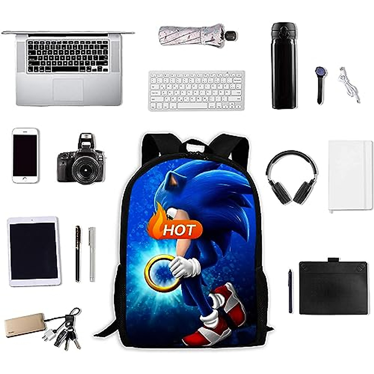 HEUHFUWA Cartoon The HedgeHog Backpack, 3D Print Teens Boy Girl Unisex Bookbag for Gift,17 Inch Large Capacity Adjustable Bag (Quick 3)