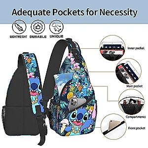 AIOUINBMO Stitch Sling Bag Cartoon Crossbody Sling Backpack Sling Bag Travel Hiking Chest Bag Daypack for Purses Shoulder Bag Gifts for Women Men