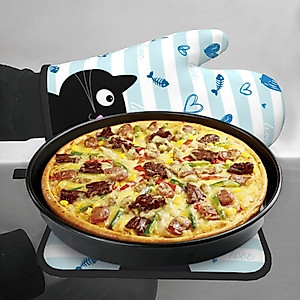 Cat Oven Mitts and Pot Holder, Cat Heat Resistant Gloves Hot Pads for Kitchen Cooking Baking Grilling Barbecue Cotton Oven Mitts