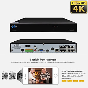 GW Security 8 Channel Smart AI PoE NVR Ultra-HD 4K (3840x2160) Security Camera System with 4 x 4K (8MP) 2160P Face Recognition/Human/Vehicle Detection Waterproof Surveillance IP Dome Camera