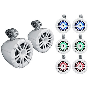 Memphis Pair Audio MXA82TW 8" Marine Wakeboard Tower Speakers Bundle with Rockville RGHR-ZA Gauge Hole Receiver, Krypton MT1 Amplifier & RMWK4 Amp Install Wire Kit (4 Items)