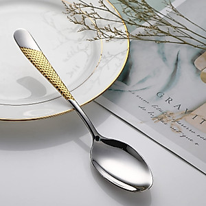 VANDBAO Flatware Cutlery Silverware Set 24 Pieces, Gilding 18/10 Stainless Steel Utensils, Tableware Set Service for 6, Include Knife/Fork/Spoon, Reusable, Mirror Polished, Dishwasher Safe