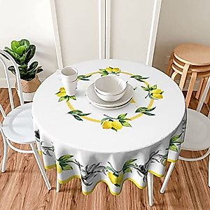 Yellow Lemon Round Tablecloths, Summer Circular Table Cover Washable Polyester for BBQ, Buffet Table, Parties, Holiday Dinner 60 Inch