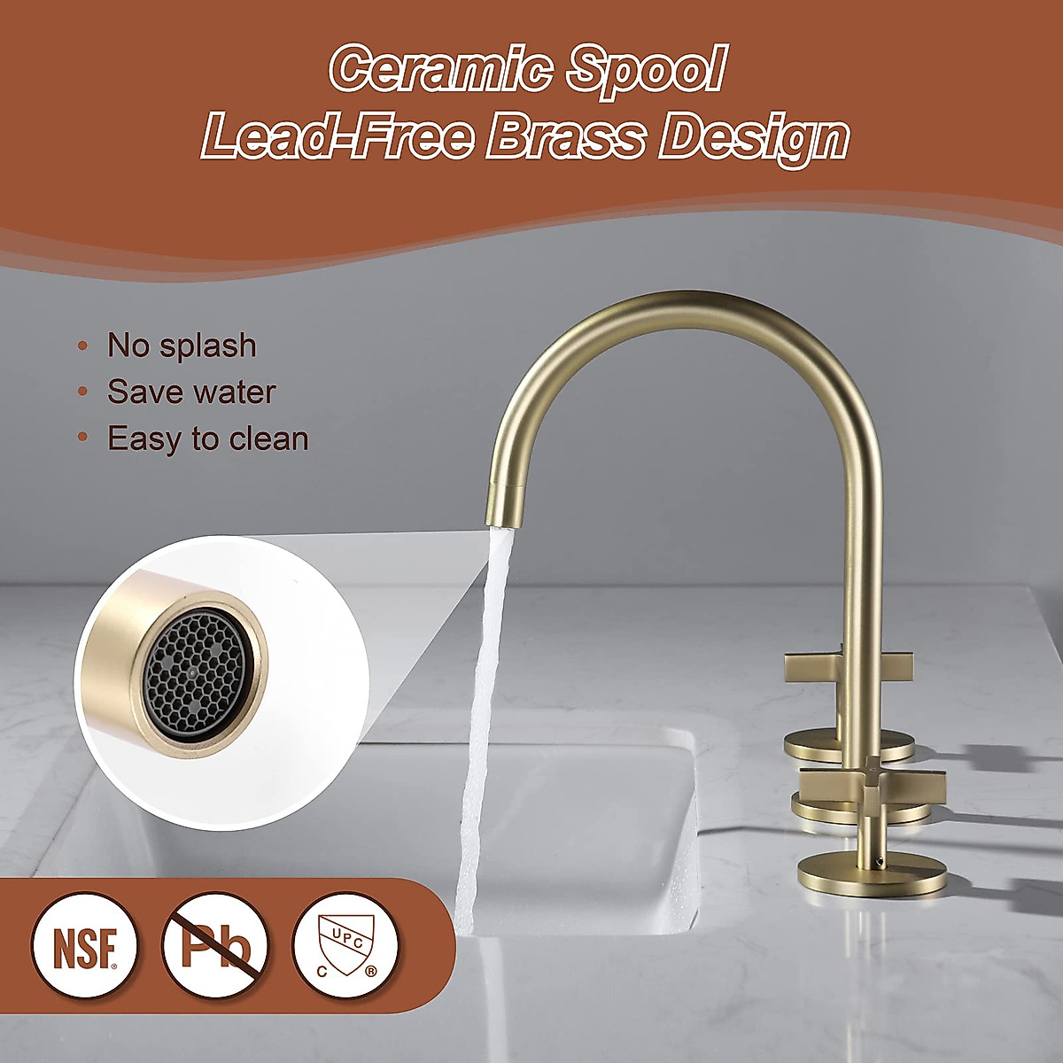 Indare Bathroom Faucet, Two Handles 360° Swivel Spout Widespread 4Inch 8Inch Brass Bathroom Sink Faucet 3 Hole with Pop-Up Drain and Water Supply Lines, Upgraded Style，Advanced Gray