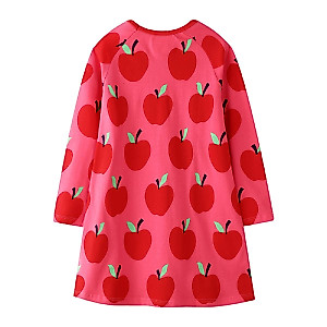 Hongshilian Toddler Girls Longsleeve Dress Cotton Jersey Casual Dresses Cartoon Applique(2T,Apple & Red)