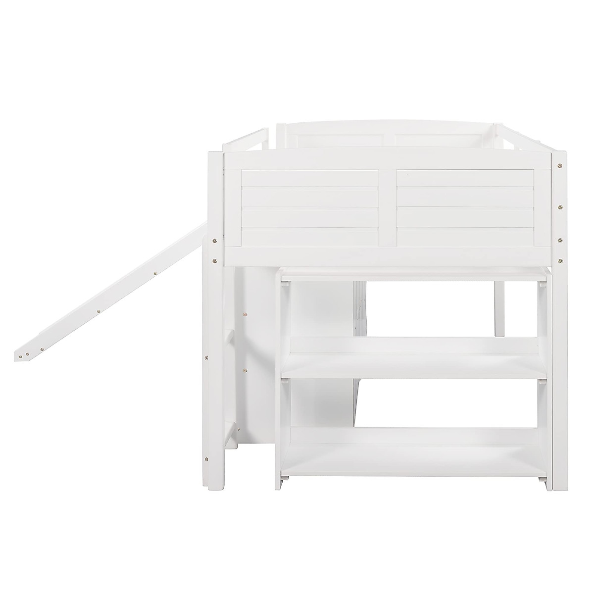 Harper & Bright Designs Twin Loft Bed with Slide and Storage, Solid Wood Low Loft Bed with Attached Bookcases and Separate 3-tier Drawers, for Kids Girls Boys (White)
