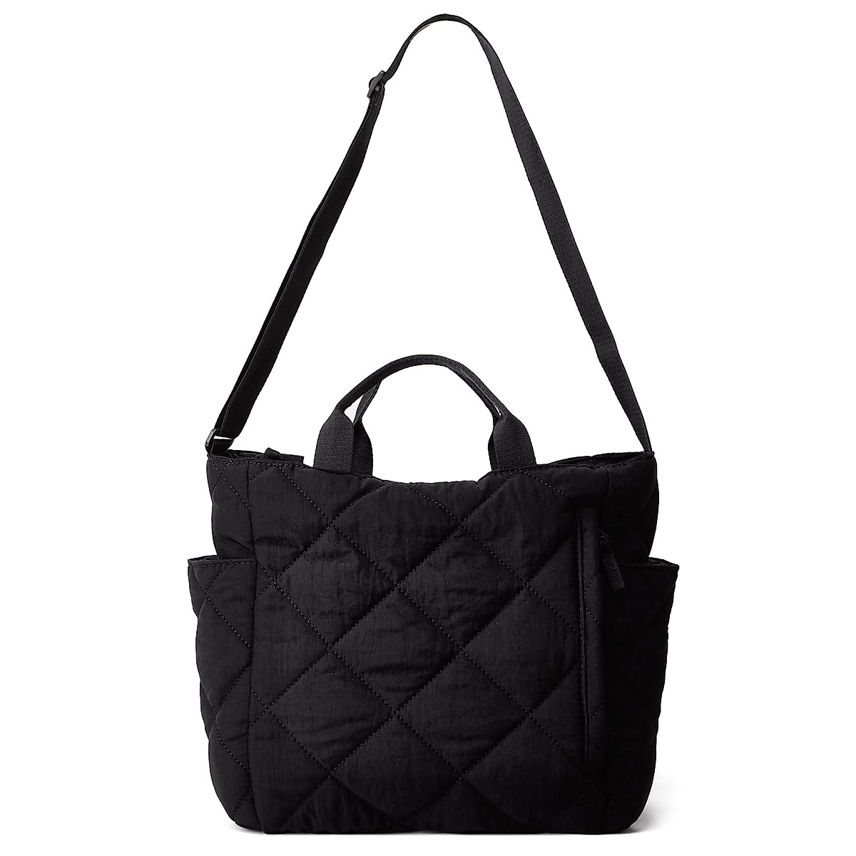 Women Quilted Tote Bag Puffer Hobo Handbag Lightweight Padding Shoulder Bag Nylon Padded Crossbody Purse Black One Size