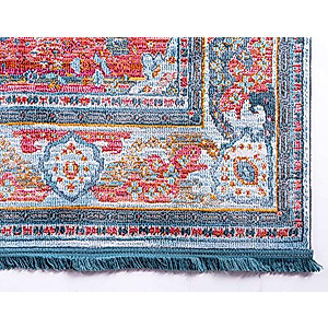 Unique Loom Baracoa Collection Area Rug - Malecon (8' 4" x 10', Light Blue/ Orange)