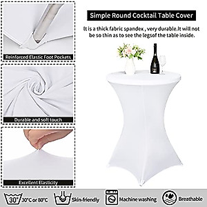 5 Pack Cocktail Spandex Stretch Square Corners Tablecloth 32 x 43 Inch, White Stretch Cocktail Table Cover Fitted High Top Tables, Cocktail Table Covers for Bar Wedding Birthday Banquet Party