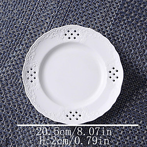 EERINESS Dinner Plates Set Hollow Out Dessert Plate White Disc Home Kitchen Restaurant Coffee Shop Flat Plate Ceramic Fruit Plate Round Fruit Tray Kitchen Salad Bowl (Color : A)
