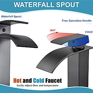 Midanya Bathroom Sink Faucet Waterfall Spout Single Handle 1 Hole Deck Mount Mixer Tap Lavatory Vanity Vessel Faucet Commercial with Pop Up Drain,Tall, Oil Rubbed Bronze