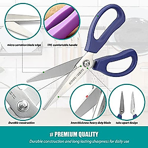 KUNIFU Kitchen Scissors All Purpose Heavy Duty, Kitchen Shears Come Apart Dishwasher Safe, Ultra Sharp Stainless Steel Kitchen Gadgets, Cooking Cutter for Chicken, Meat, Poultry, Fish, Herbs, Grape