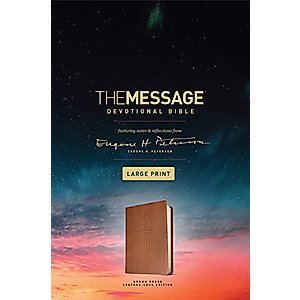 The Message Devotional Bible, Large Print (Leather-Look, Brown): Featuring Notes and Reflections from Eugene H. Peterson