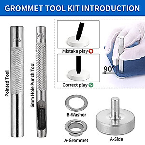 1/4 Inch Grommet Kit 200 Sets Metal Grommets Eyelets with 3 Pieces Install Setting Tool and Storage Box Kit for Fabric Leather Tarps Curtains (4 Colors)