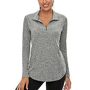 LURANEE Long Sleeve T Shirts for Women, Fall Loose Fit Outdoor Tunic Tops Quick Dry Fit Running Hiking Sports Jackets Lightweight Quarter Zip Pullover Cooling Yoga Workout Clothes Grey M