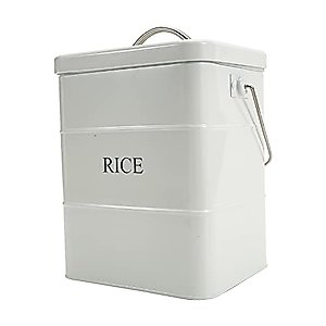 Xbopetda Metal Rice Storage Box, Square Rice Container with Lid and handle, Sealed Food Storage Bin for Kitchen, Countertop Organizer Jar for Rice Flour Soybean Grain Cereal-White