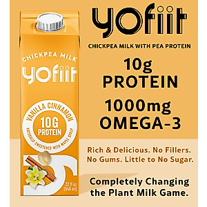 Yofiit Vanilla Cinnamon Plant Based Milk with Pea Protein and Flax - More Protein than Almond Milk - Non Dairy Coffee Creamer, Vegan & Shelf Stable | 10g Protein - 6 Pack