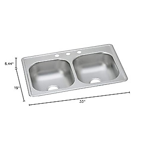 Elkay D233193 Dayton Equal Double Bowl Drop-in Stainless Steel Sink, 33 x 19 x 6.5