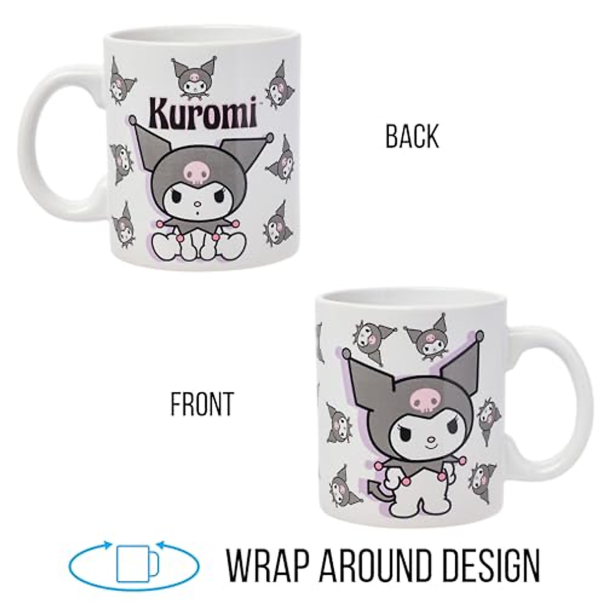 Silver Buffalo Sanrio Hello Kitty and Friends Kuromi Poses Ceramic Mug, 20 Ounces