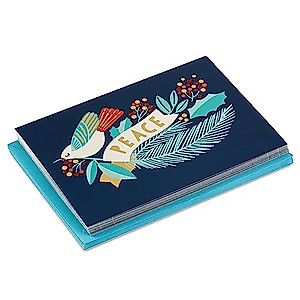 Hallmark Peace Dove Boxed Christmas Cards (16 Cards and Envelopes) Navy Blue, Mint Green, Gold, Red