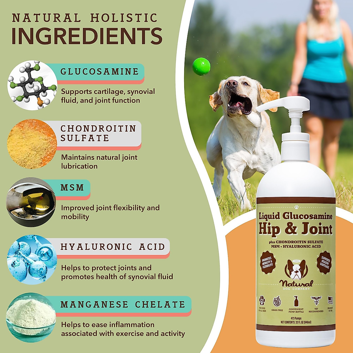 Natural Dog Company 32 oz. Bundle with Wild Alaskan Salmon Oil and Liquid Glucosamine for Dogs, Fish Oil Supplement, Joint and Hip Support