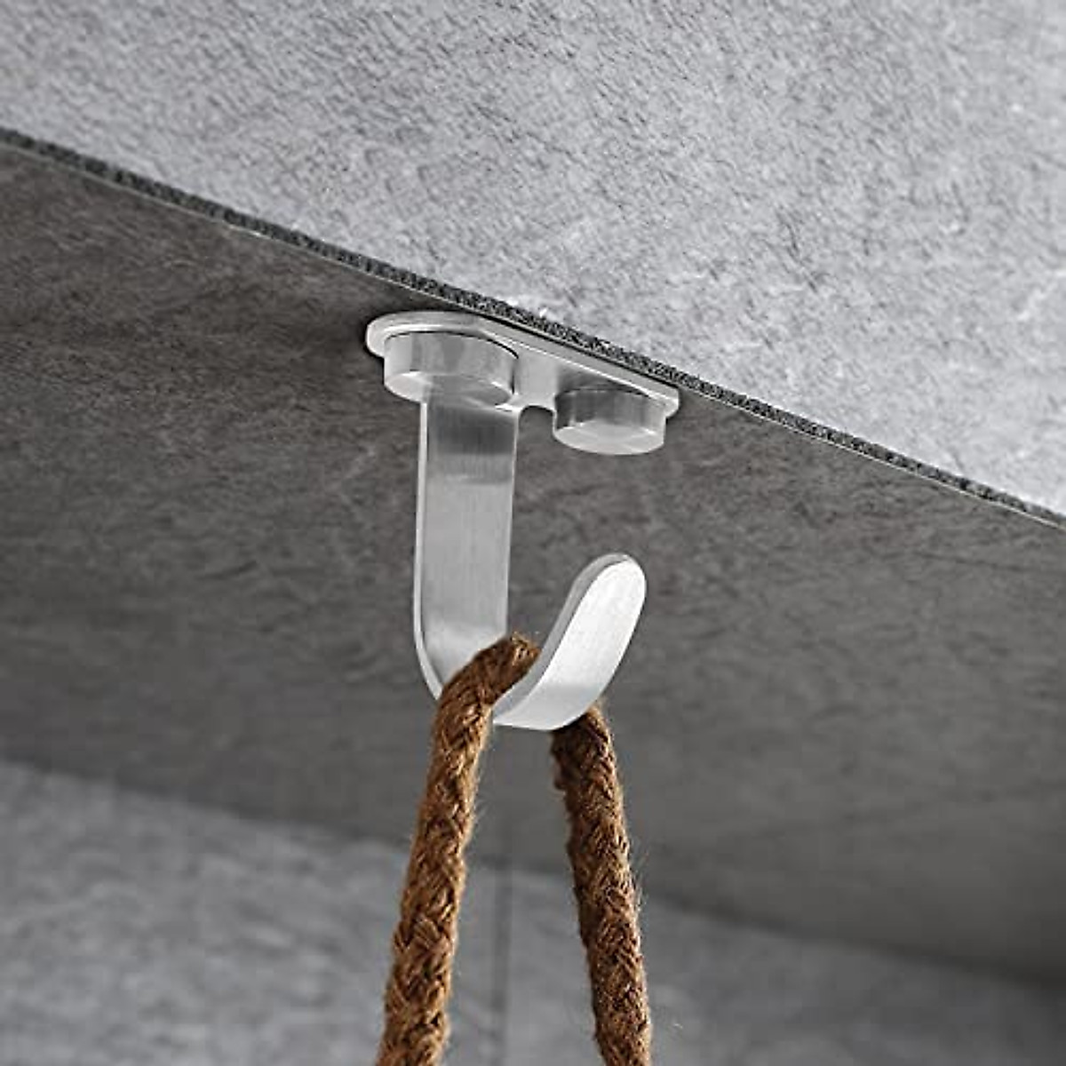 Cionyce 6 PCS Stainless Steel Screws Mount Ceiling Hooks, Brushed Nickel Towel Hook Heavy Duty Robe Clothes Hook, Under-Shelf Coat Hook Hanger for Bathroom Kitchen Cabinet