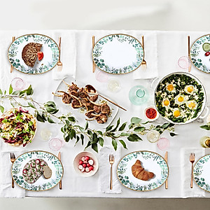 TWOWYHI 50PCS Eucalyptus Sage Green Paper Plates 10" X 12" Oval Plates Disposable Large Party Plates Green Floral Paper Plates Dinner Plates for Wedding Bridal Shower Tableware Decor