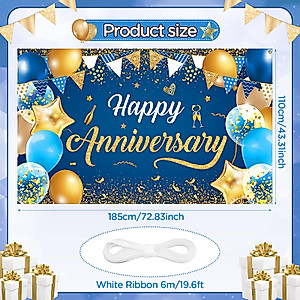Blue Happy Anniversary Decorations Banner | Navy Blue Gold Happy Anniversary Backdrop | Happy Anniversary Sign for Women Men Wedding Anniversary Decorations Party Poster Supplies Decor 72.8x43.3 Inch