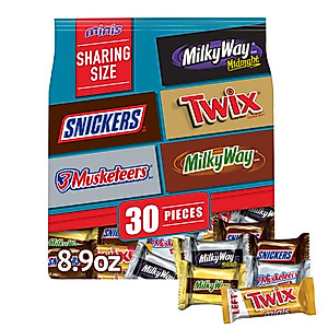 SNICKERS, TWIX, MILKY WAY & 3 MUSKETEERS Variety Pack Fun Size Milk & Dark Chocolate Candy Bars Assortment, 30 Pieces