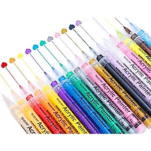 Reaeon Acrylic Paint Pens, Paint Marker for Rock Painting, 18 Colors Permanent Acrylic Markers Fine Tip Ideal for Craft, Glass, Fabric, Ceramic and More